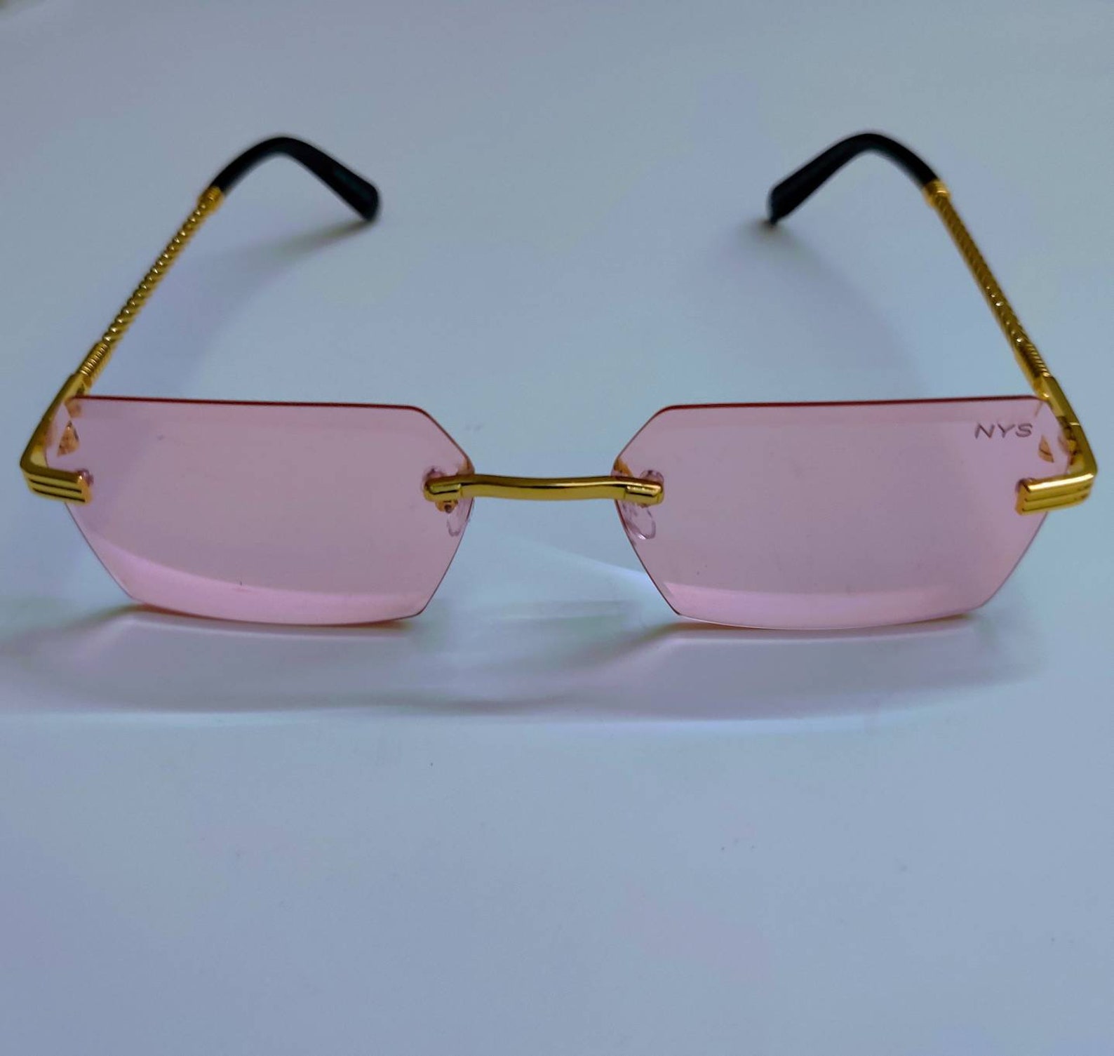 Frameless Square Light Pink Color Lens Gold Frame Sunglasses. - Etsy