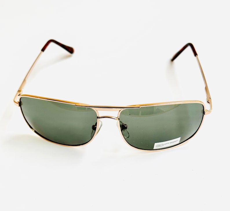 Rectangular Full Frame Gold Metal Frame Forest Green Lens Polarized ...