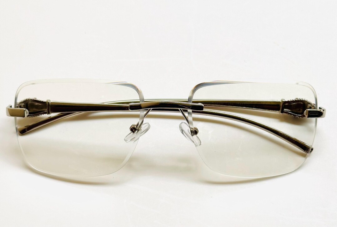 Frameless Rectangular Clear Lens ( Slightly Tinted) Silver Plated Frame ...