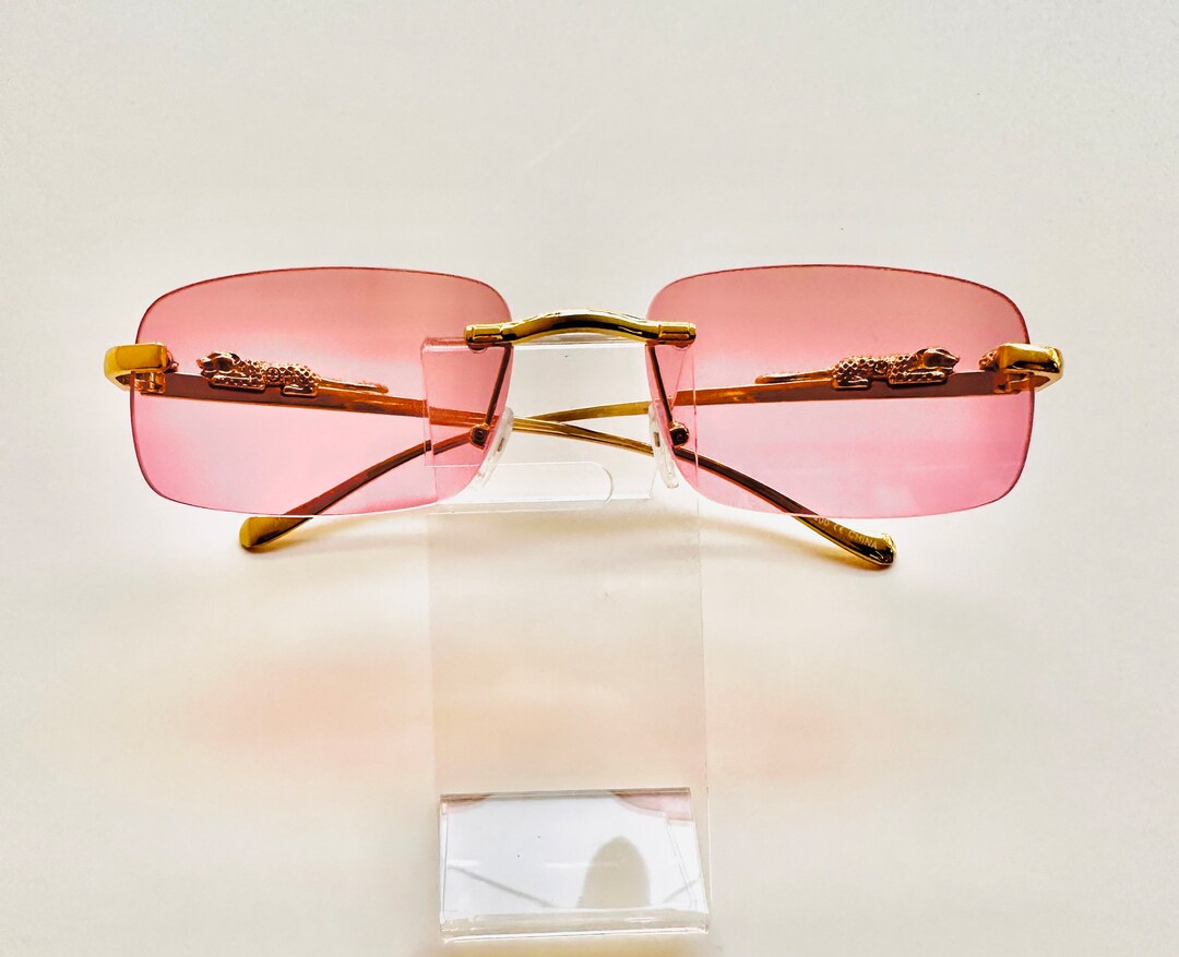 Frameless Square Pink Lens Gold Frame Glasses. Gold Frame Glasses ...