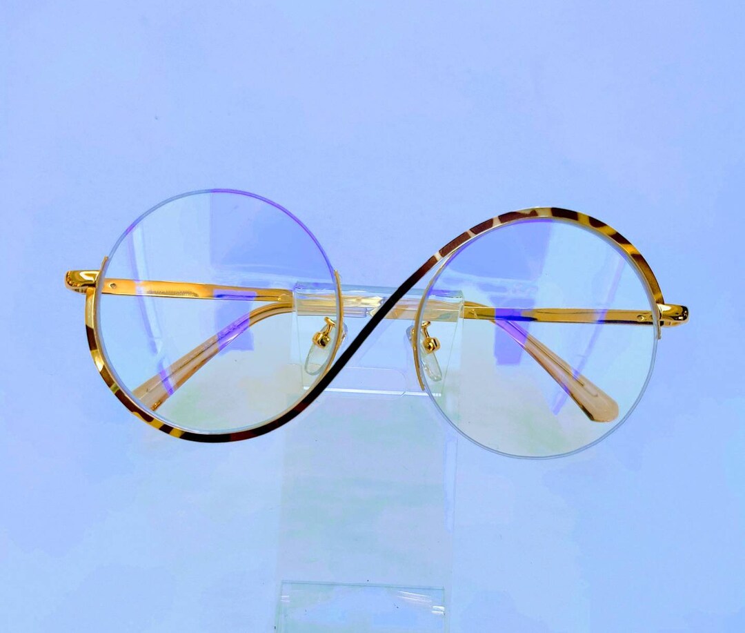 Retro Semi Rimless Round Metal Frame Clear Slightly Tinted Lens Glasses Metal Frame Two Tone