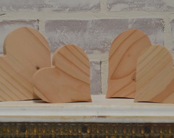 6 Pack of Unfinished 3 Wooden Primitive Hearts Made From Solid Lumber ...