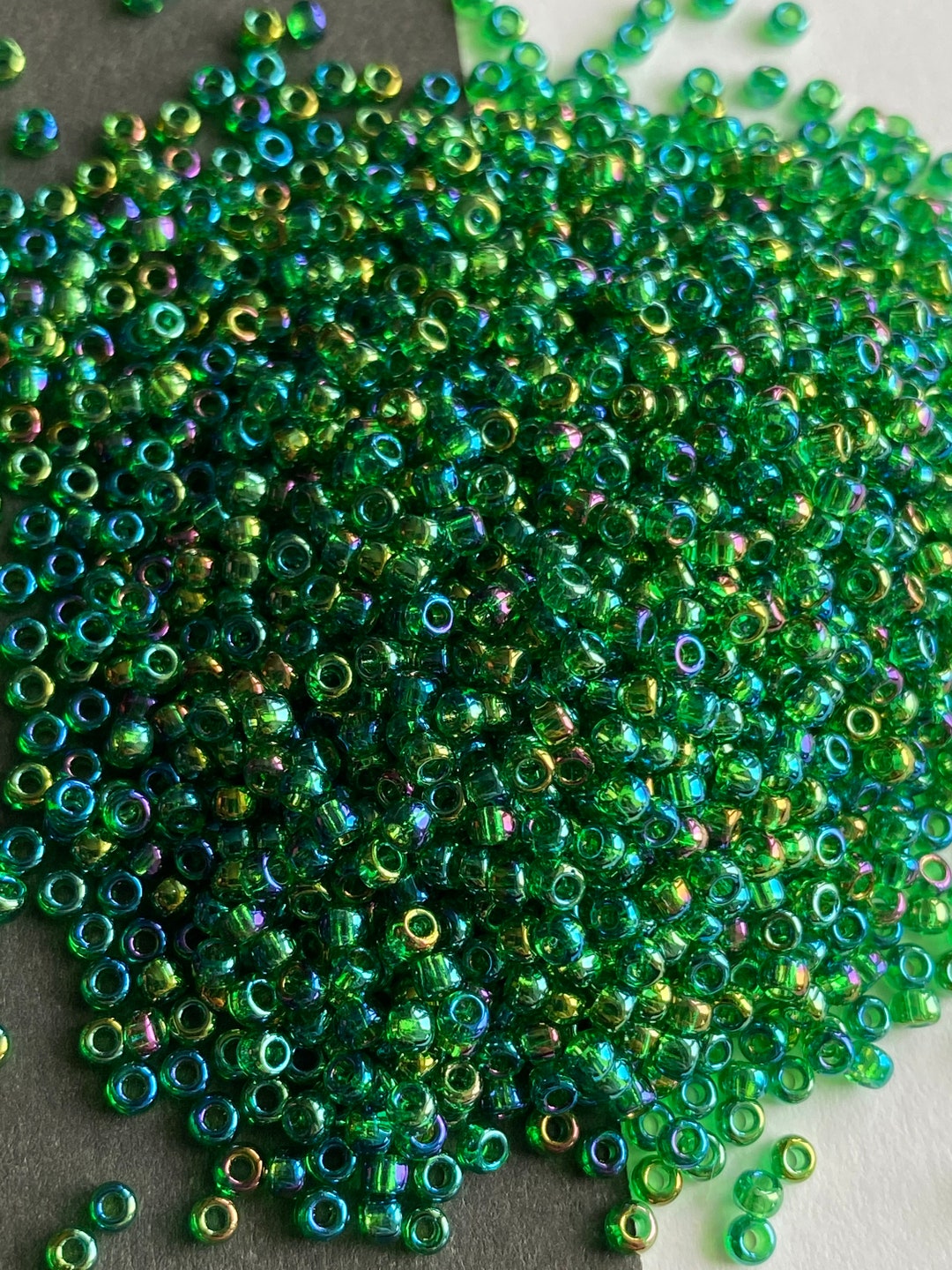 Green #6 Seed Bead, Transparent Emerald Rainbow Coating, Matsuno #6 ...