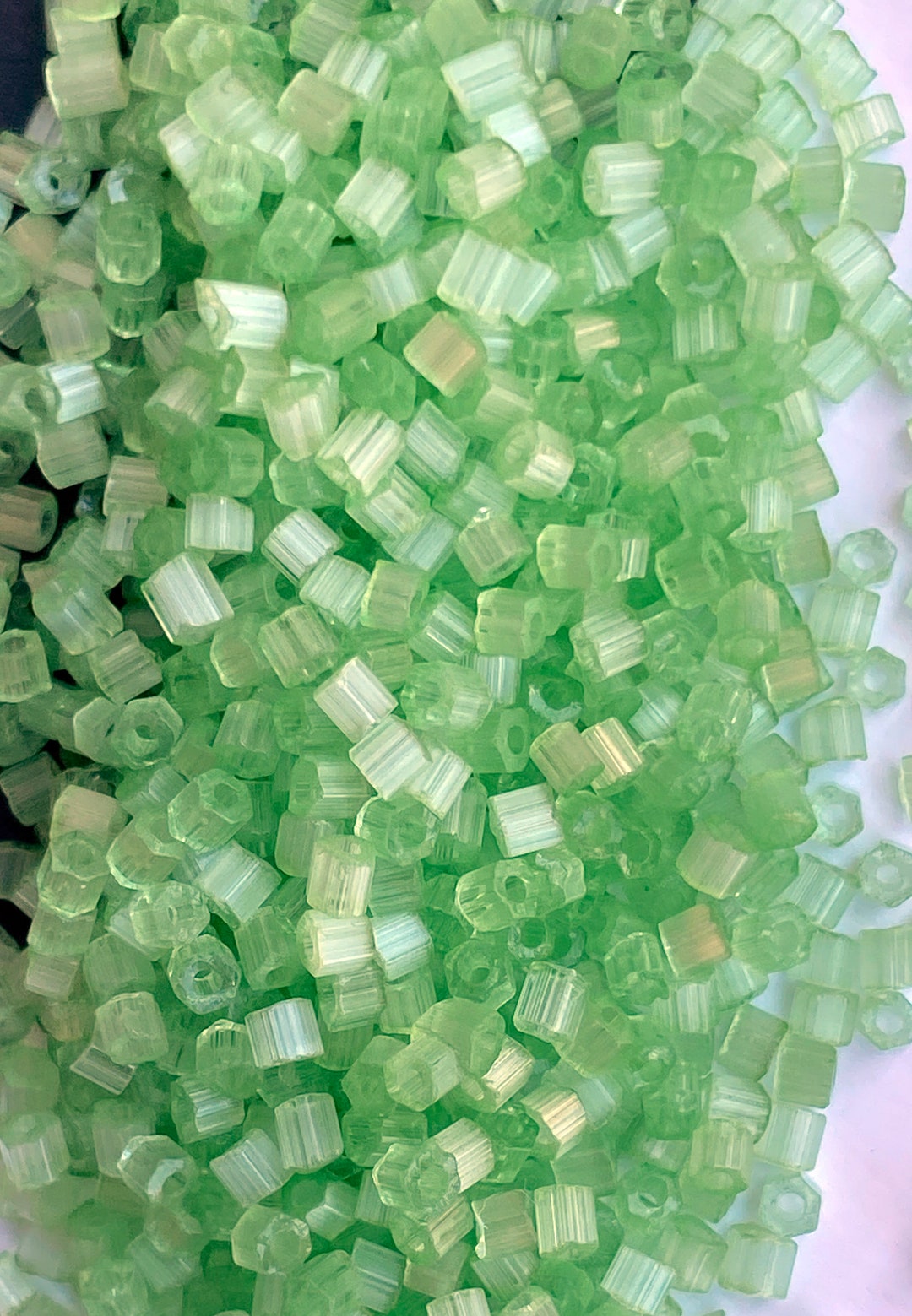 Lime Green #11 Hex Beads, Atlas Glass Beads, 2 Cut Green Beads, Lime ...