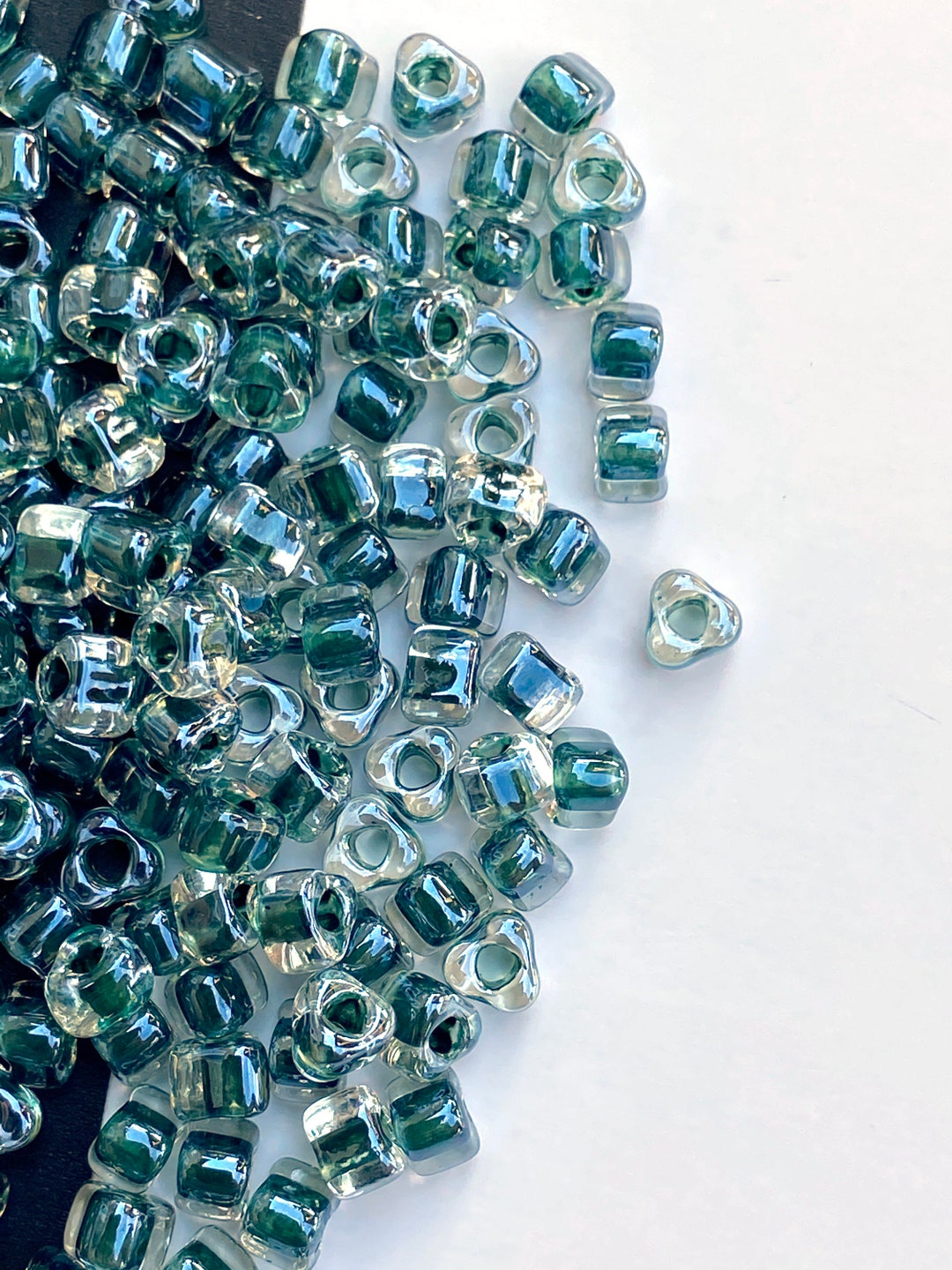 5 Triangle Bead, Clear Glass With a Steel Colour Lined Hole, Miyuki ...