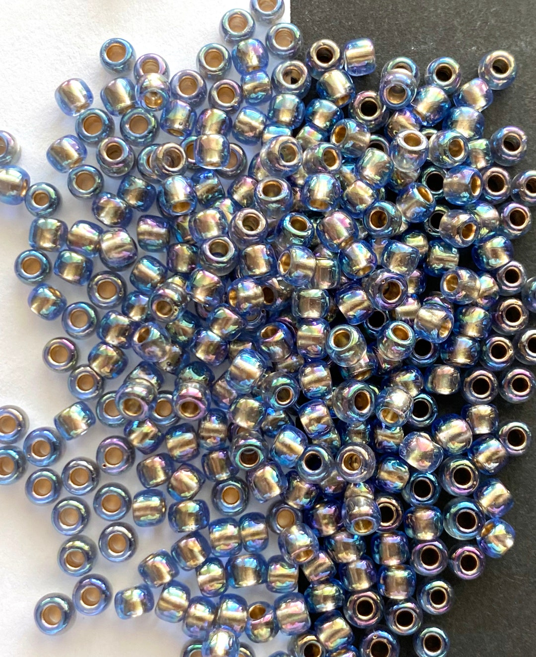 Gold Lined Light Sapphire Large Seed Bead, Gold Lined Seed Bead, #6 ...