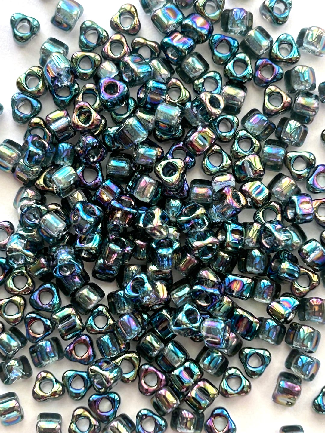 Smoky Grey Triangle Bead With a Rainbow Coating, Transparent Grey ...