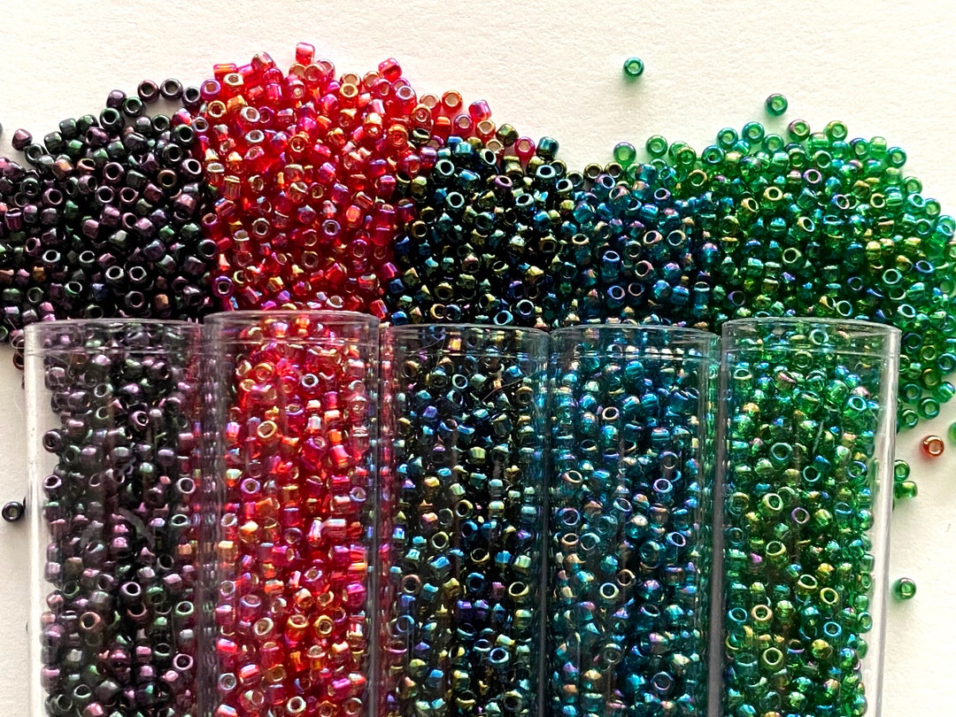 Set of Jewel Tone #11 Seed Beads, Japanese Tiny Seed Beads With Rainbow ...