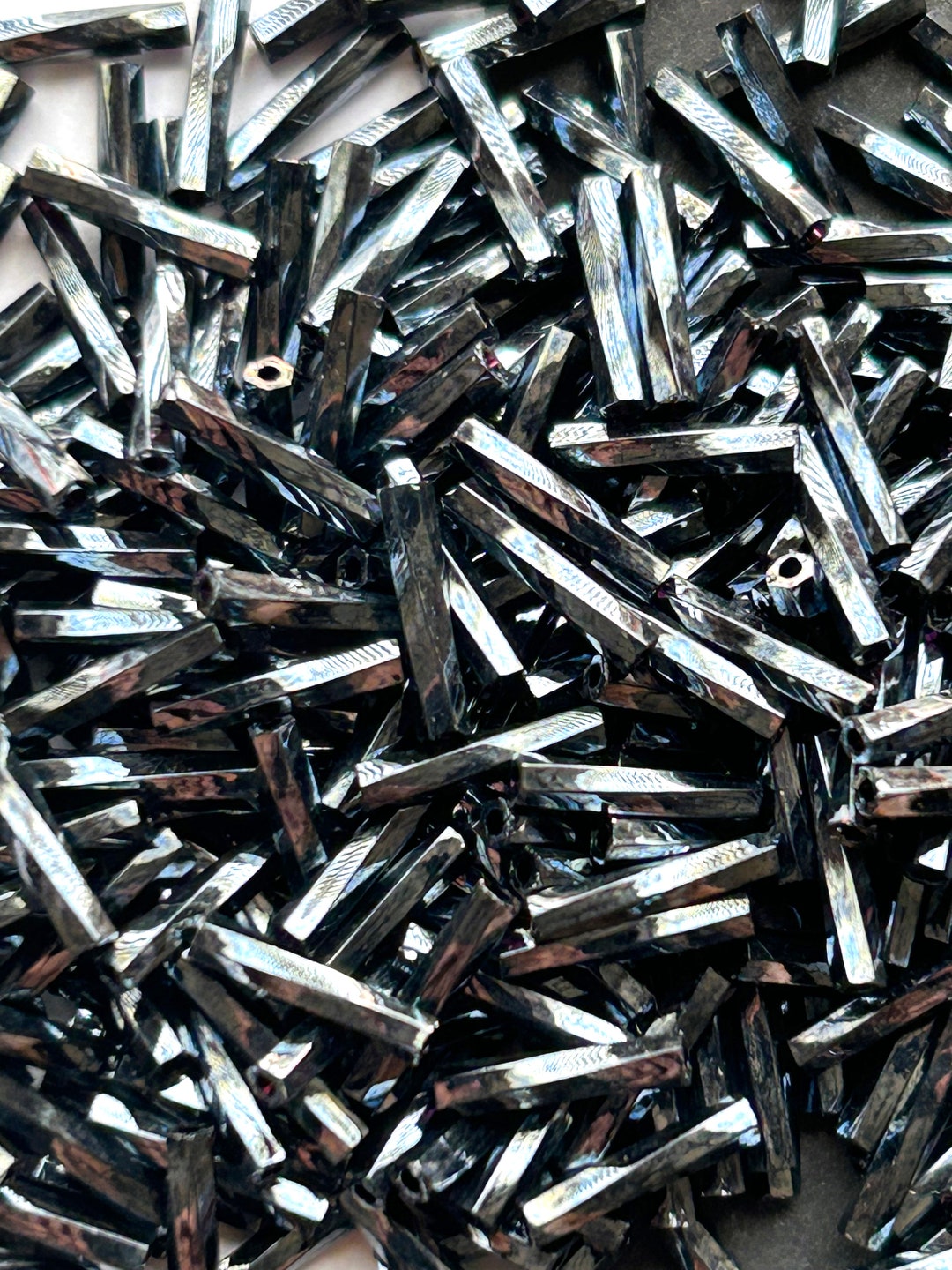 Black Gunmetal Bugle Bead, Twisted Bugle Black, 9mm by 2mm Twisted ...
