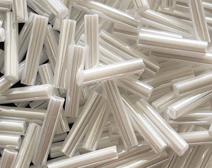 White Pearl Bugle Bead, Long Bugle, 12mm by 2.4 Mm Bugle, Miyuki Bugle ...