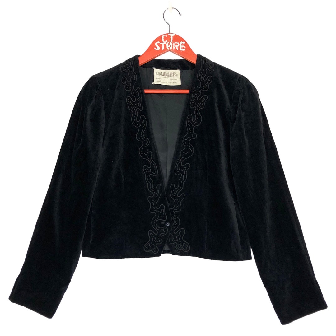 Vintage Jaeger Velvet Cropped Jacket: 80s Black Coat (size S) - Etsy