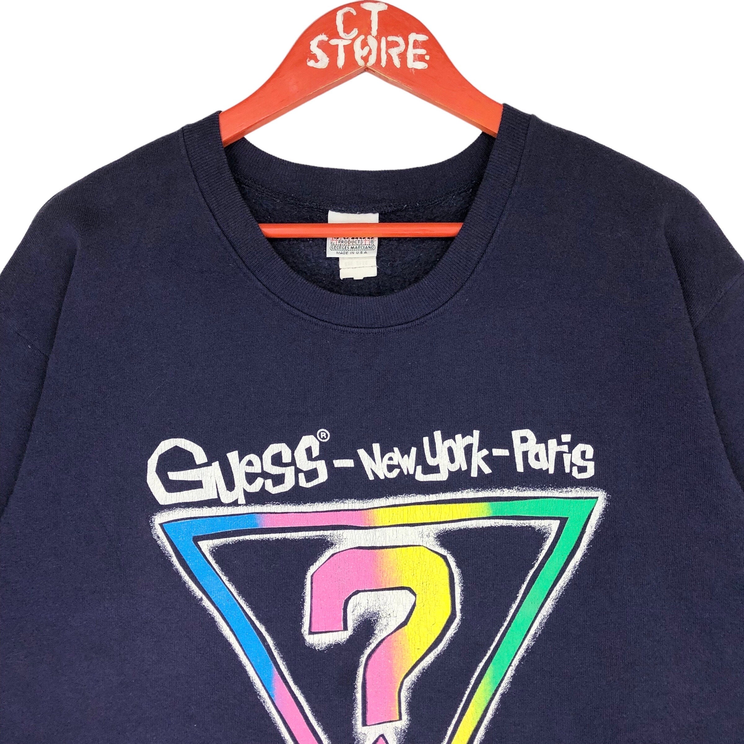 Vintage 1989 Guess New York Paris Sweatshirt Big Logo - Size M - Etsy
