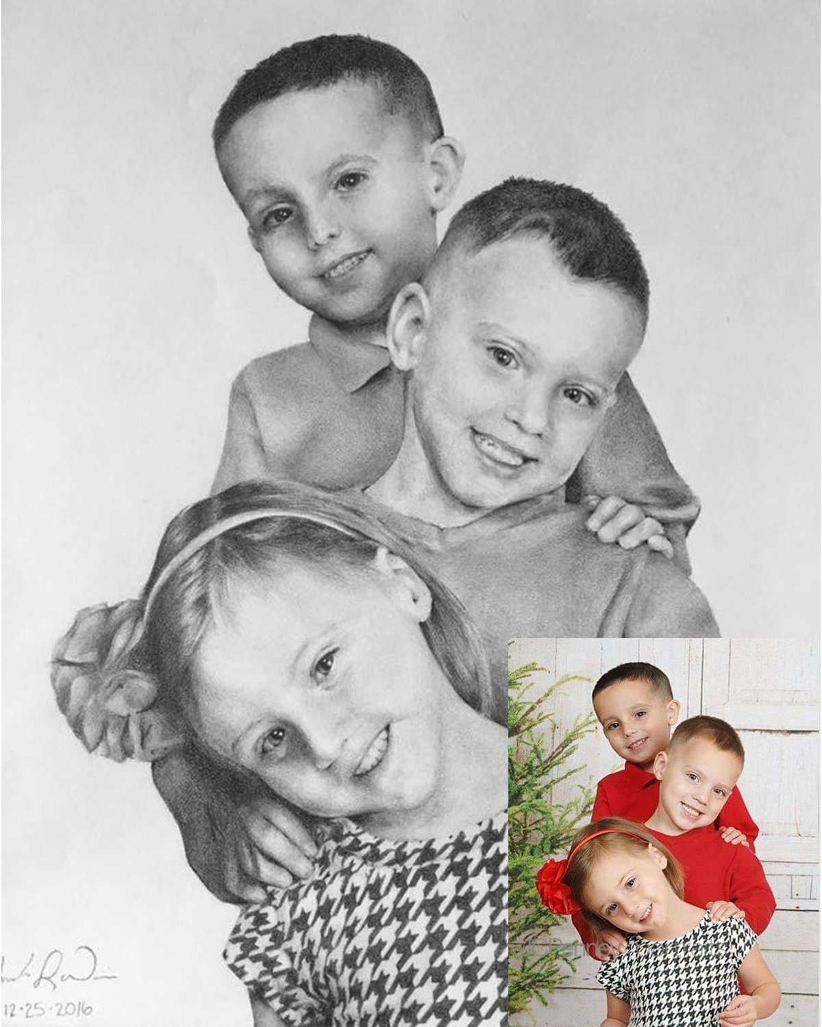 Hand Drawn 8x10 3 People Custom Portrait | Etsy