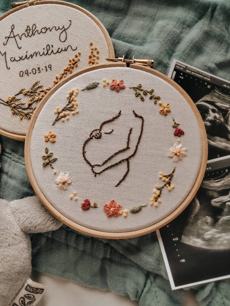 Blossoming Baby Bump Embroidery Hoop - Etsy UK