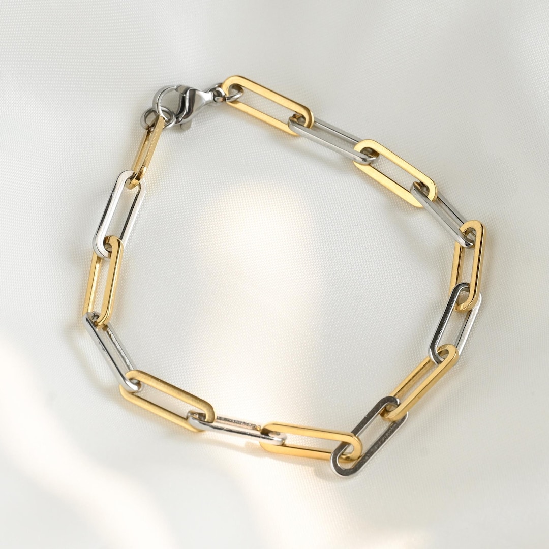 Two-tone Paperclip Bracelet - Bold Link Chain Bracelet - 18k Gold ...