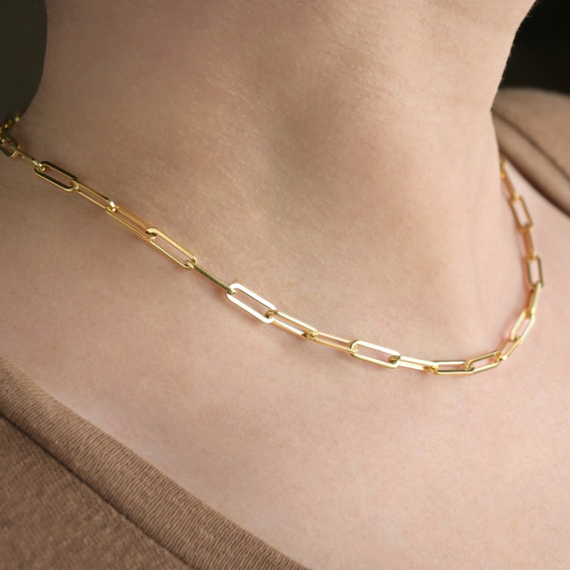 18k Solid Gold Paper Clip Necklace - Etsy