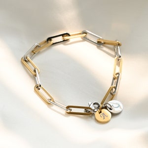 Two-tone Paperclip Bracelet - Bold Link Chain Bracelet - 18k Gold ...