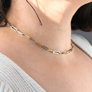 Two-tone Paperclip Necklace - Waterproof Link Chain Necklace - Tarnish ...