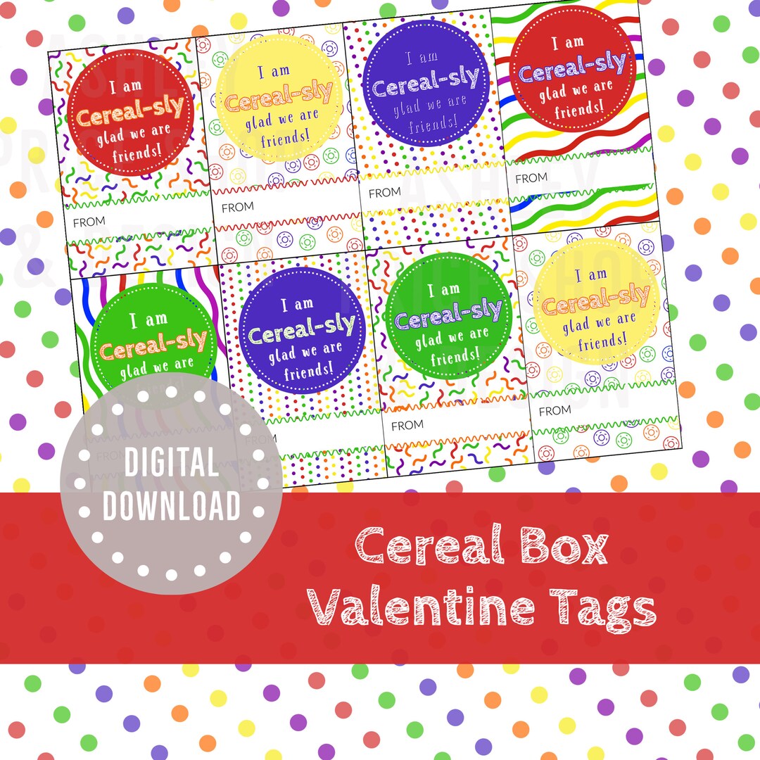 Cereal Valentines Tag for Classroom Party, Preschool Valentines, Non ...