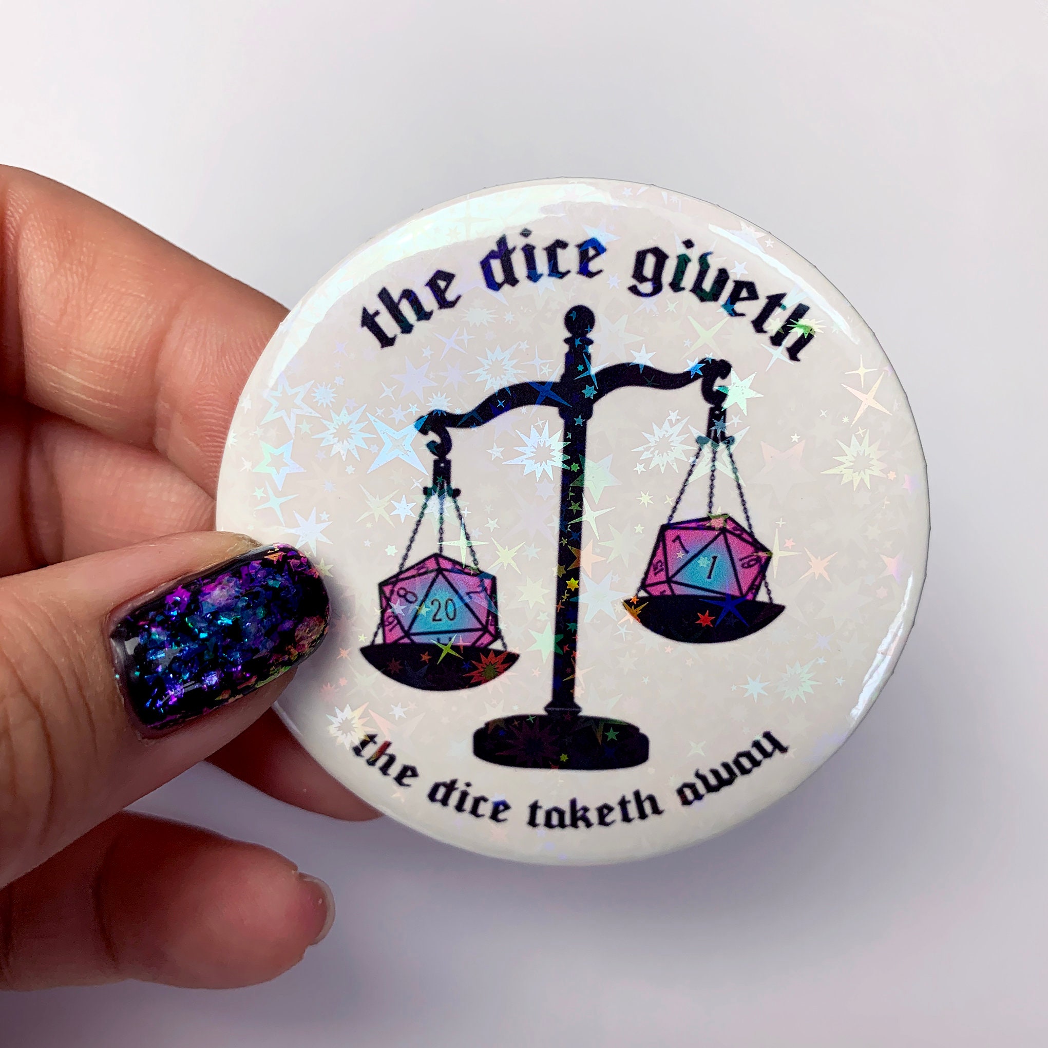 Holo D20 D&D Badge Button XL Size 58mm/2.25 - Etsy