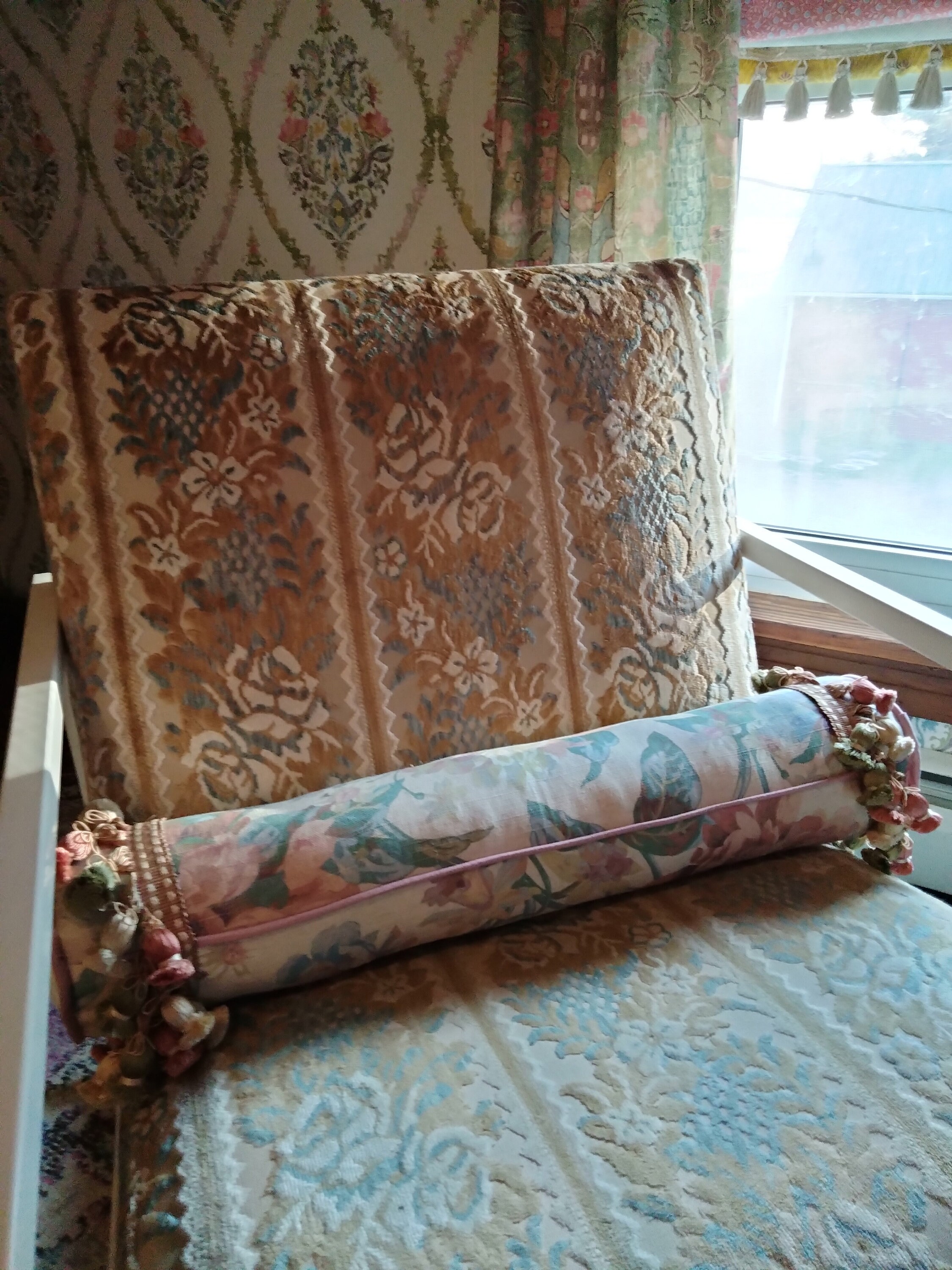 Floral Bolster Pillow Upcycled Vintage Cream Floral Fabric Bolster ...