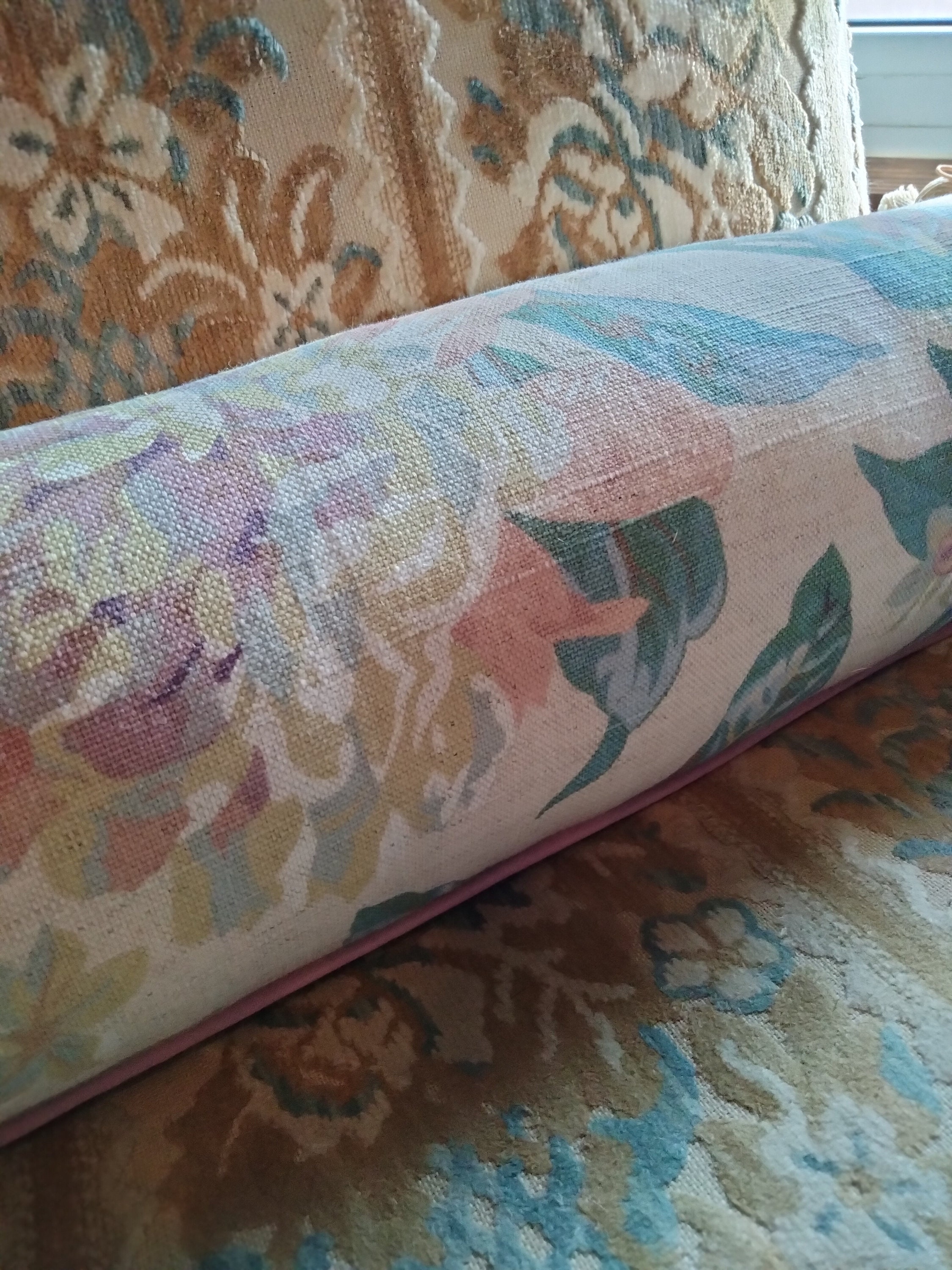 Floral Bolster Pillow Upcycled Vintage Cream Floral Fabric Bolster ...