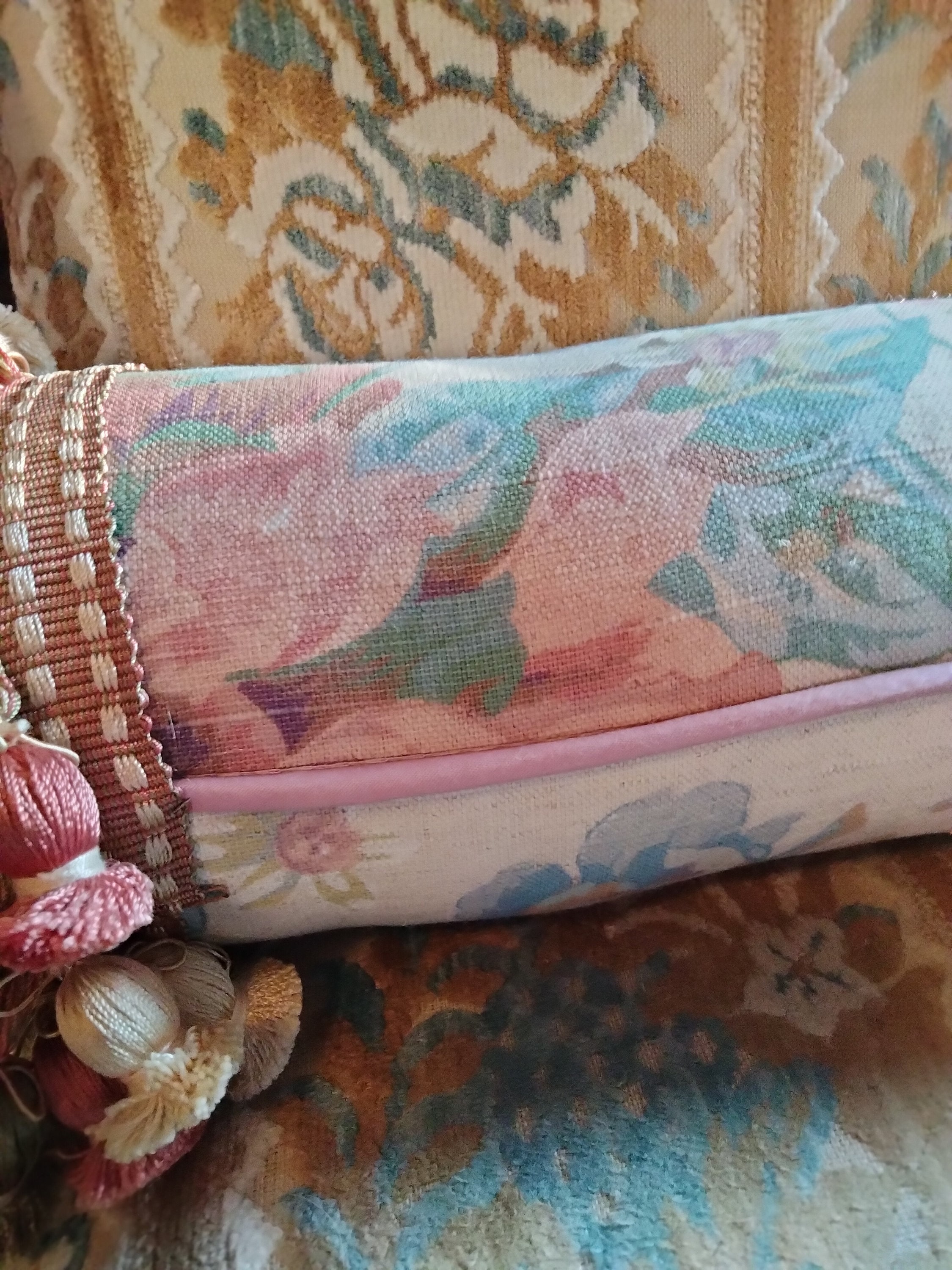Floral Bolster Pillow Upcycled Vintage Cream Floral Fabric Bolster ...