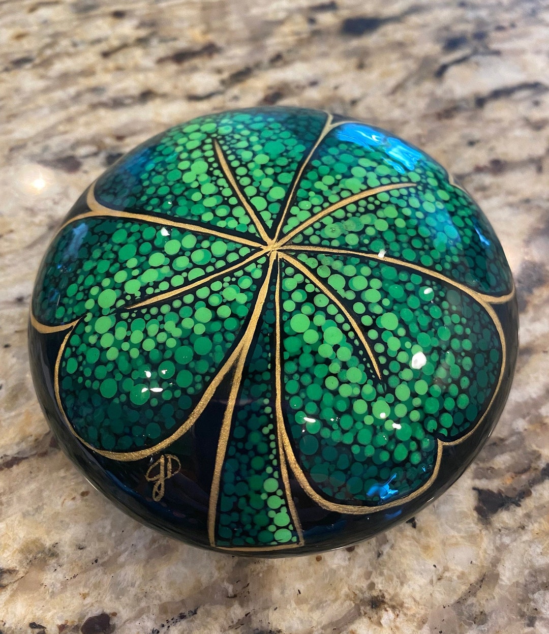 Dotted Shamrock Home Made Painted Stone Tiered Tray Decor Paperweight ...