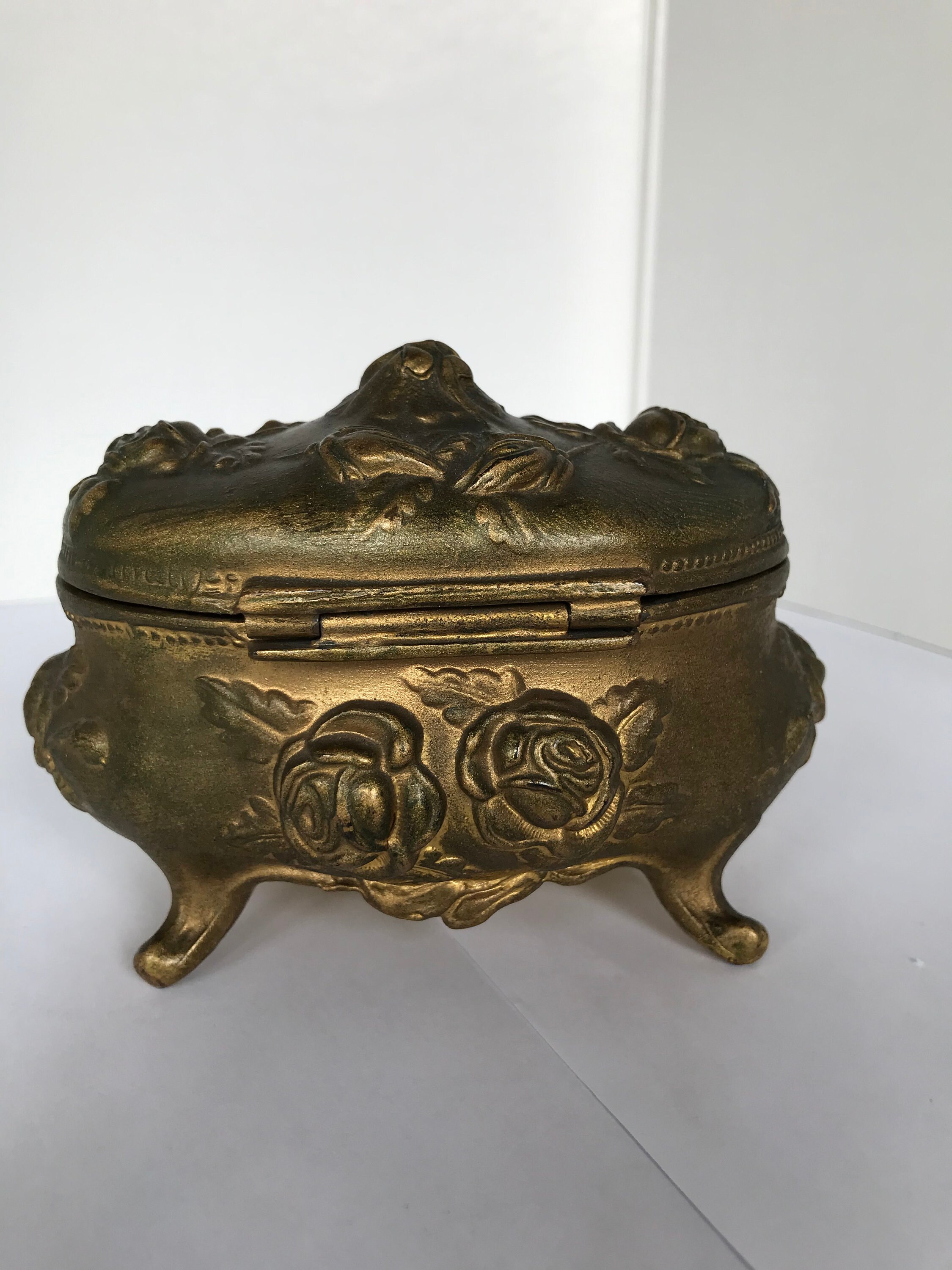Jewelry Casket Box Gold Tone Decorated With Roses - Etsy