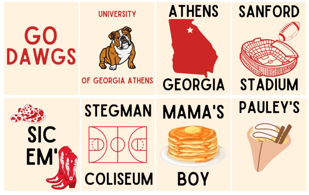 University of Georgia Athens Printable Wall Art Pack of 8, UGA Bulldogs ...