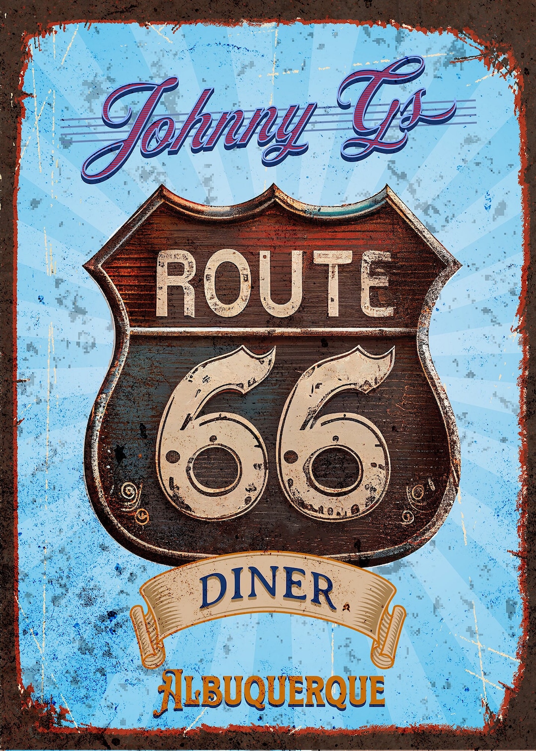 Route 66 Diner Personalized Sign. Wall Art Gift Vintage-style for Den ...