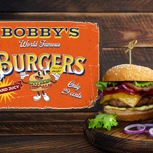 Personalized Hamburger Sign, Vintage Style Retro Metal Sign Home Decor ...