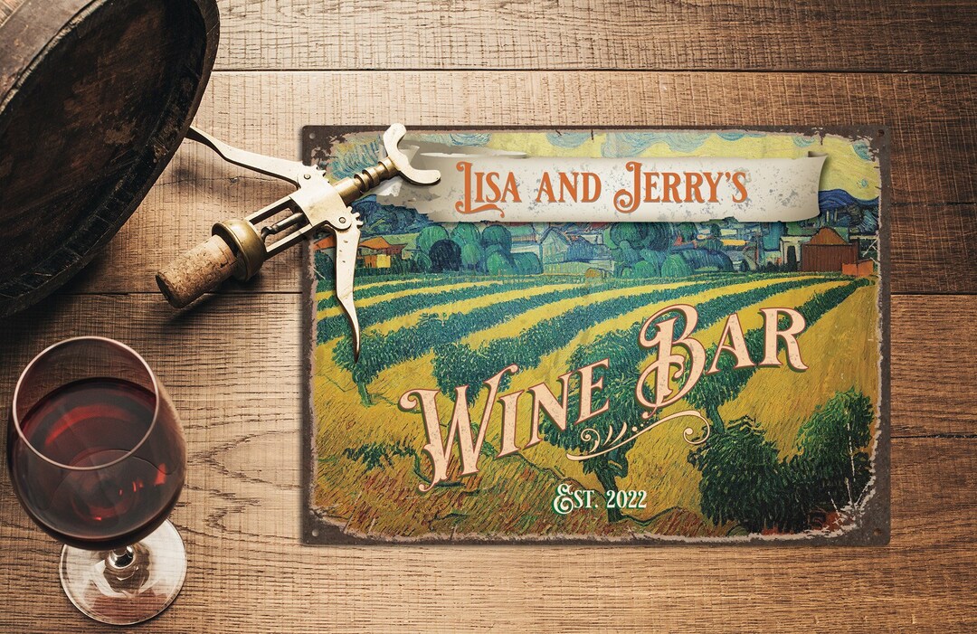 Vintage Style Personalized Metal Wine Bar Sign for Home Decor With ...