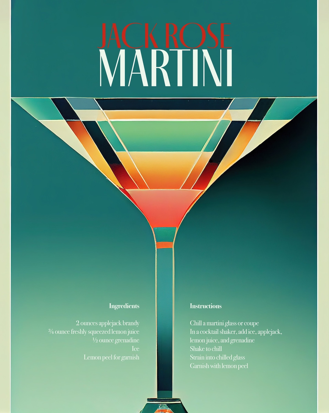 Martini Poster Framed In Art Deco Style Perfect Compliment To Any Home Bar Or Kitchen Vintage