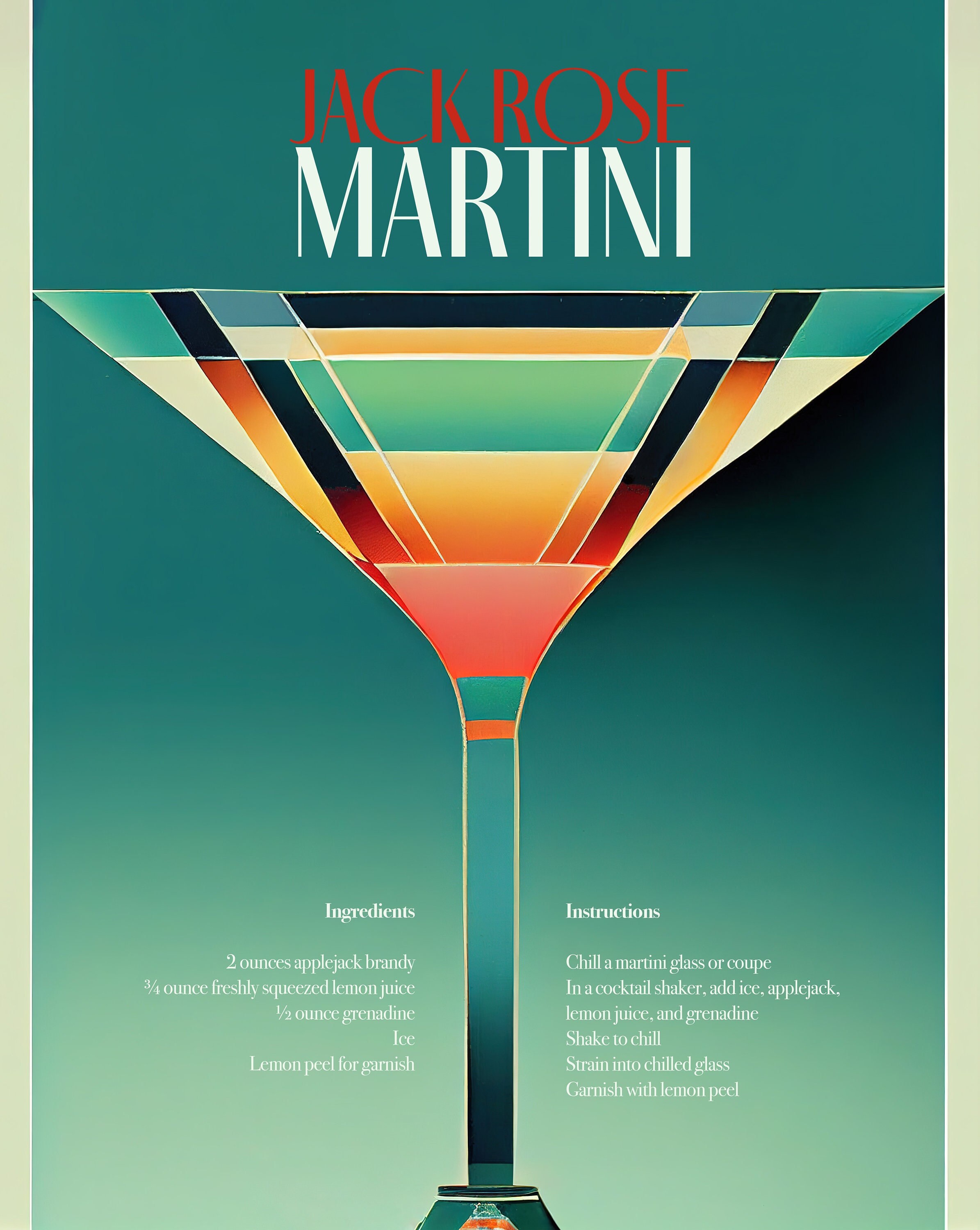 Martini Poster Framed in Art Deco Style . Perfect Compliment - Etsy