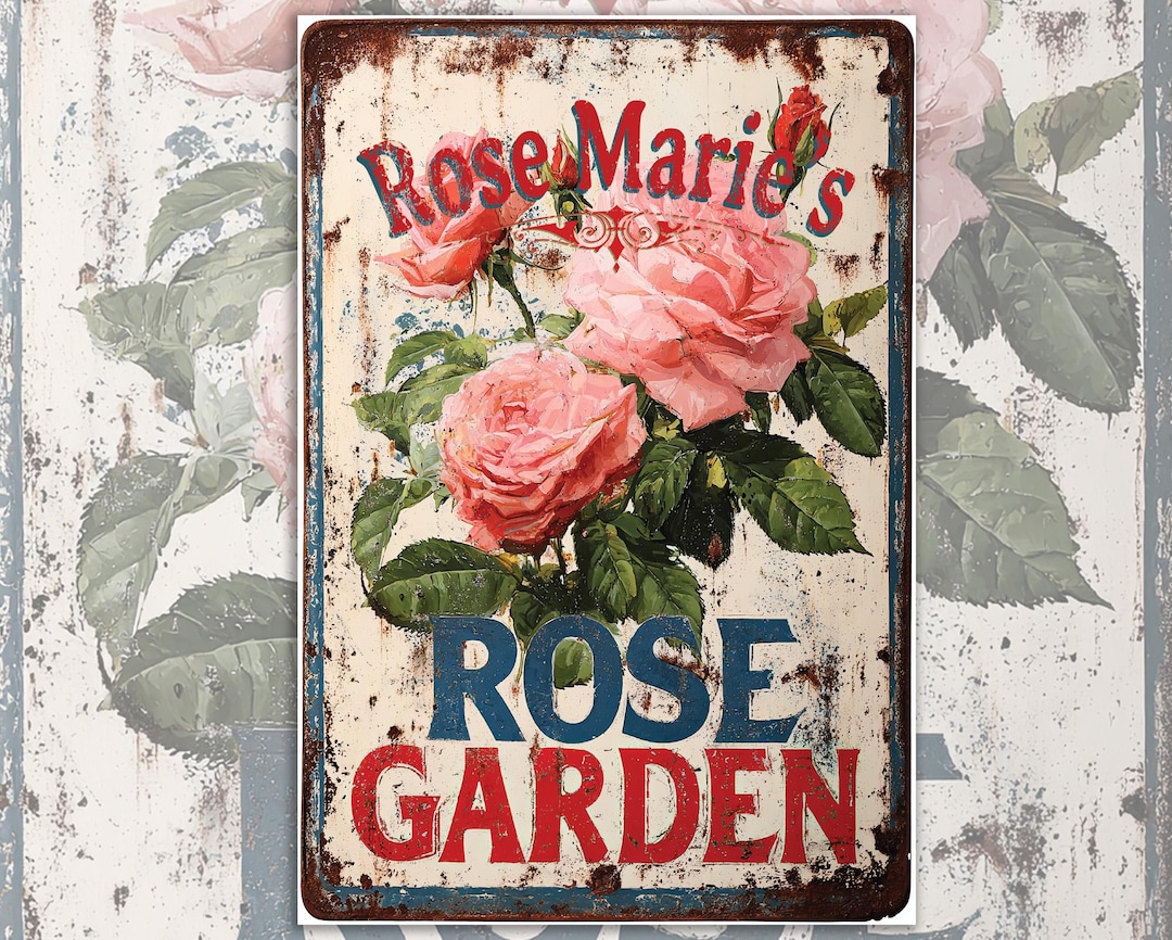 Custom Rose Garden Metal Sign, Personalized Vintage Floral Plaque, Pink ...