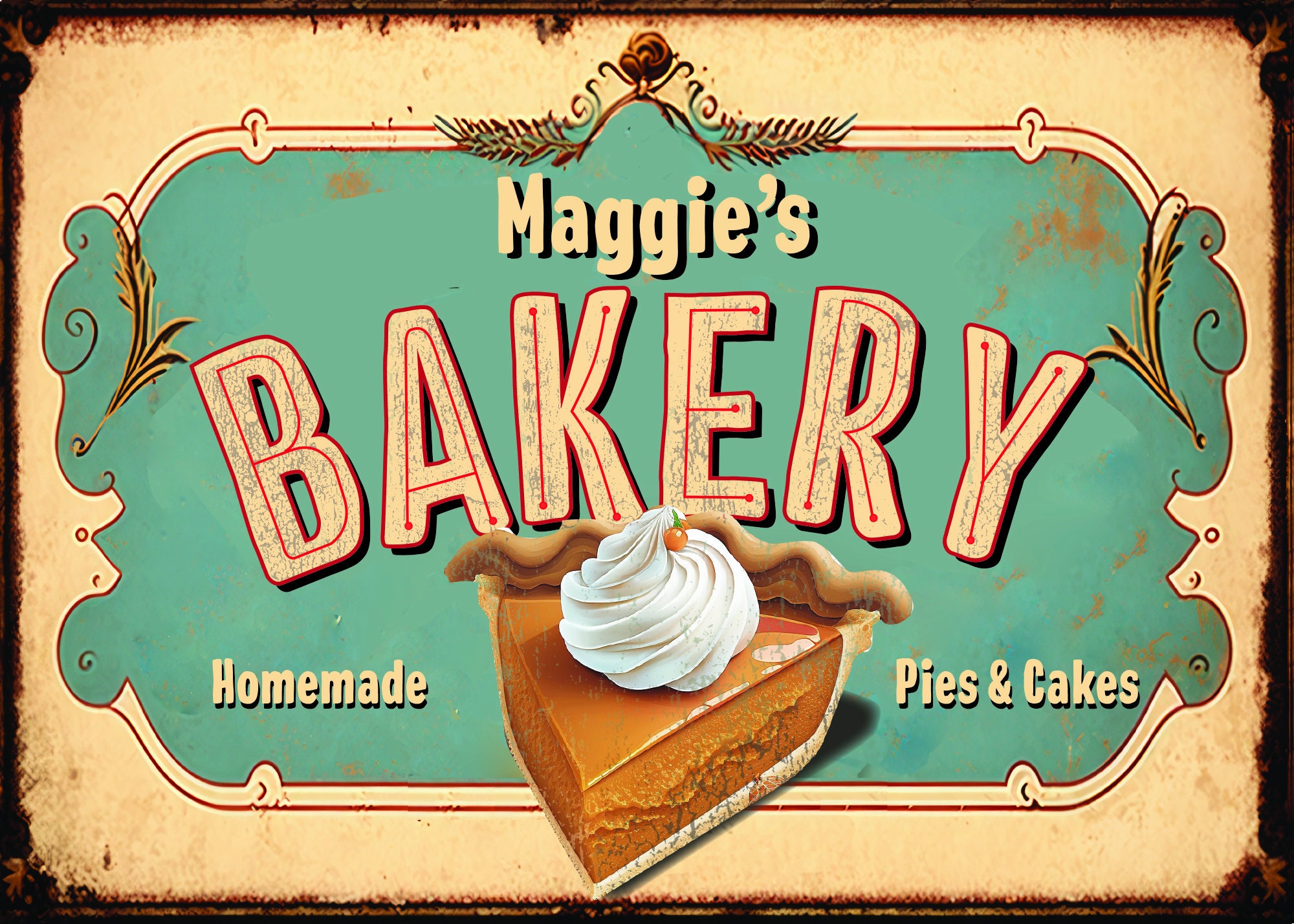 Personalized Pie and Bakery Shop Sign. Vintage Kitchen Sign. Great Gift ...