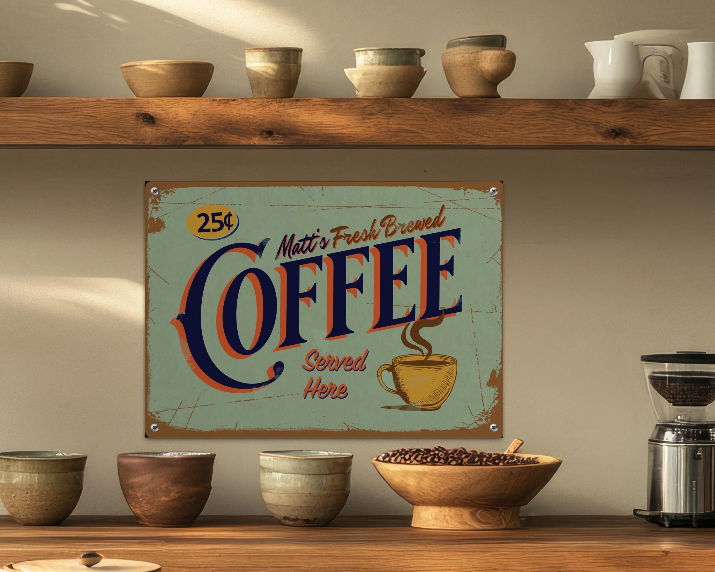 Personalized Fresh Brewed Coffee Bar Sign, Vintage Diner Style Metal ...