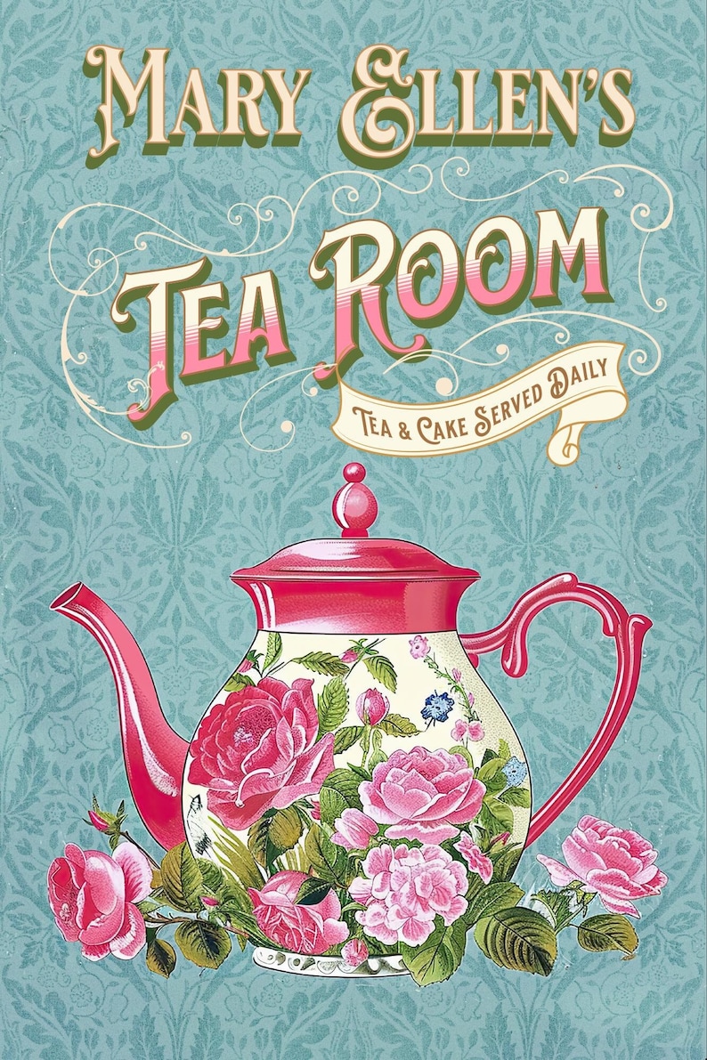 Vintage Tea Room Sign Victorian Tea Kettle. Perfect Gift for Tea Lovers ...