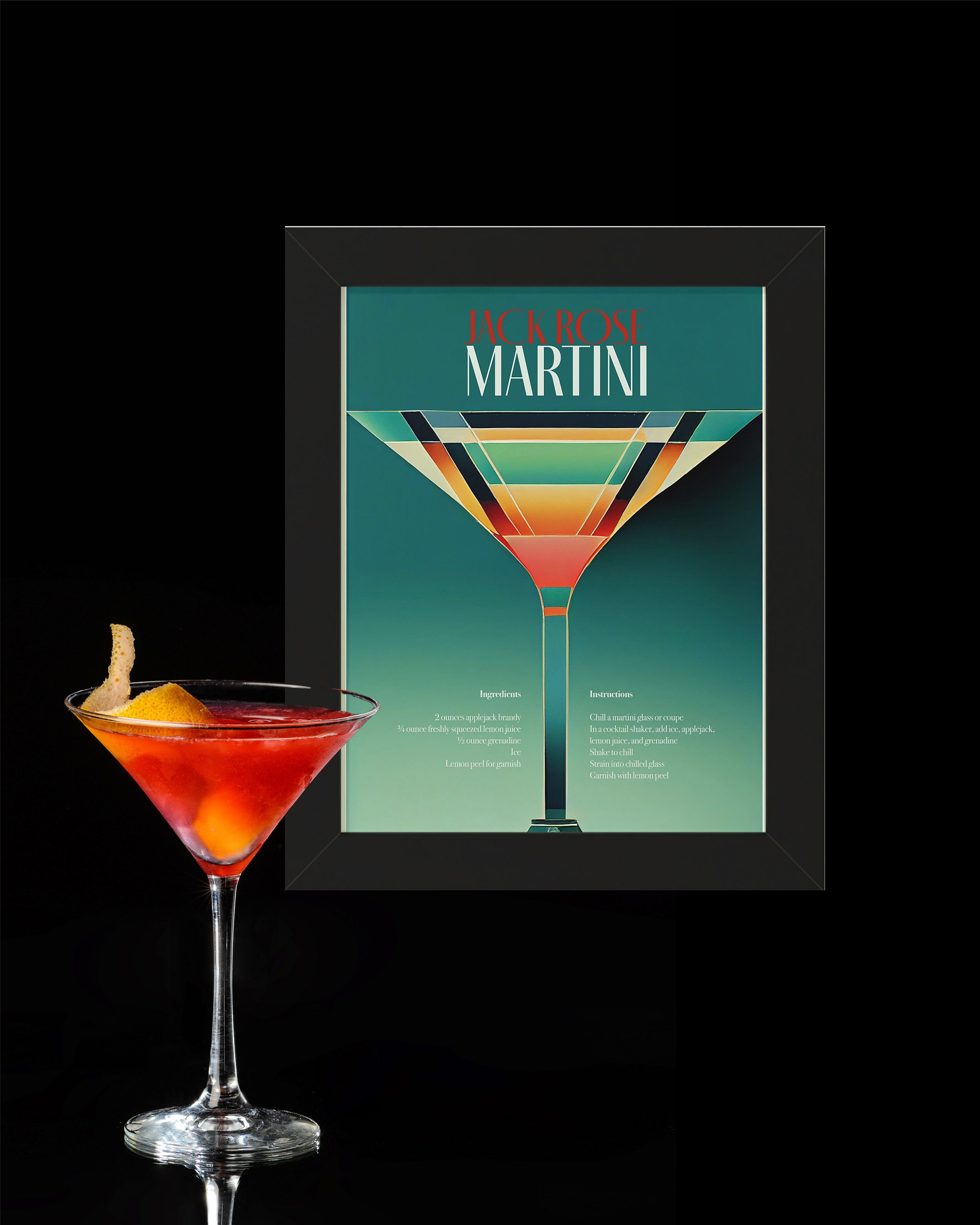 Martini Poster Framed in Art Deco Style . Perfect Compliment - Etsy