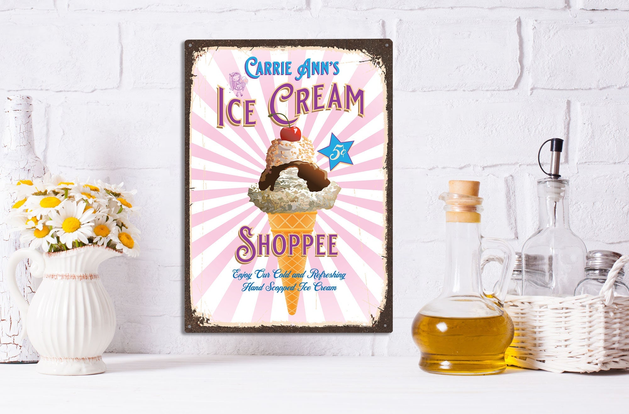 Personalized Ice Cream Shop Sign, Vintage Style Retro Metal Sign for ...