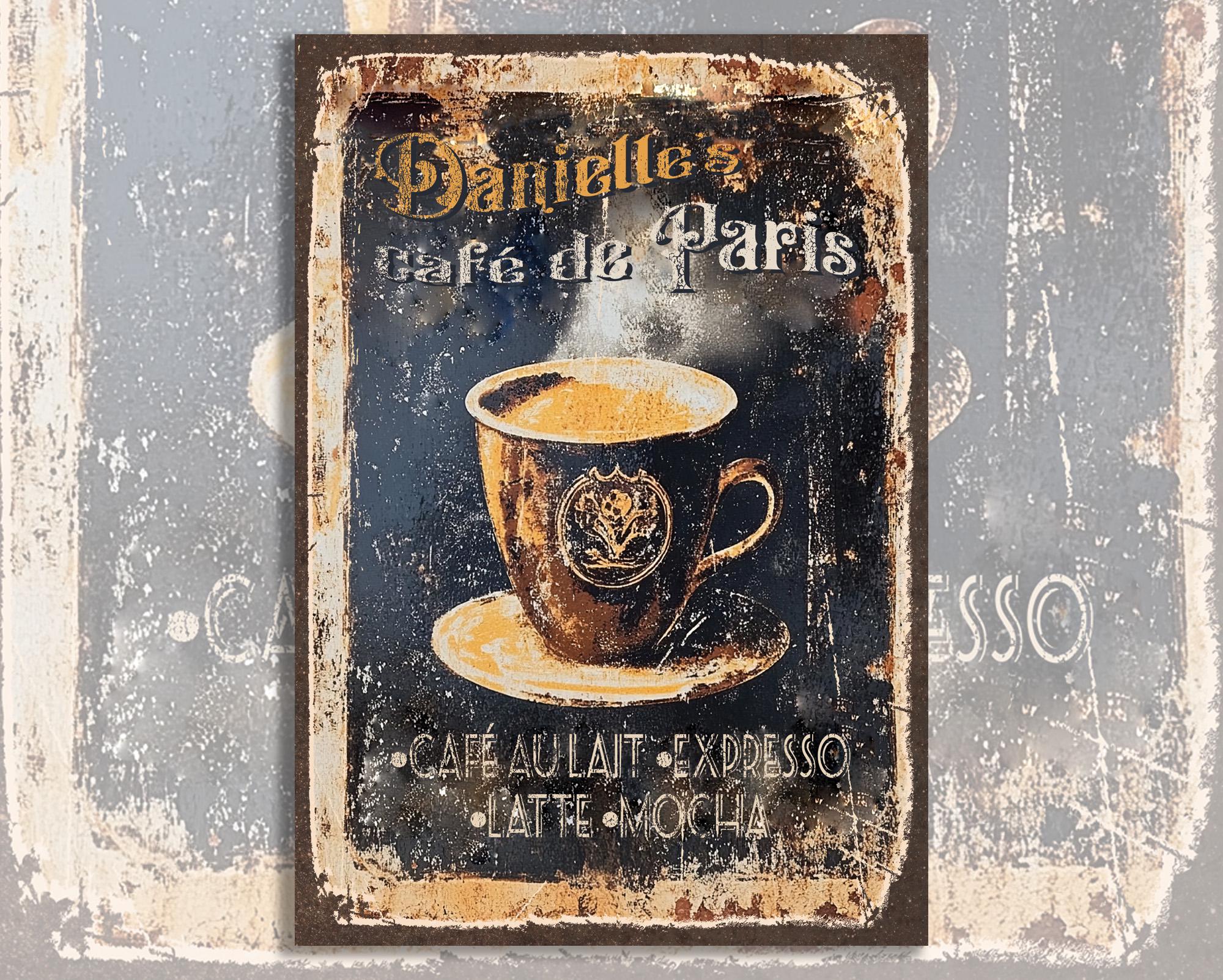 Personalized Old French Café Sign. Vintage-style Rusted French Coffee ...