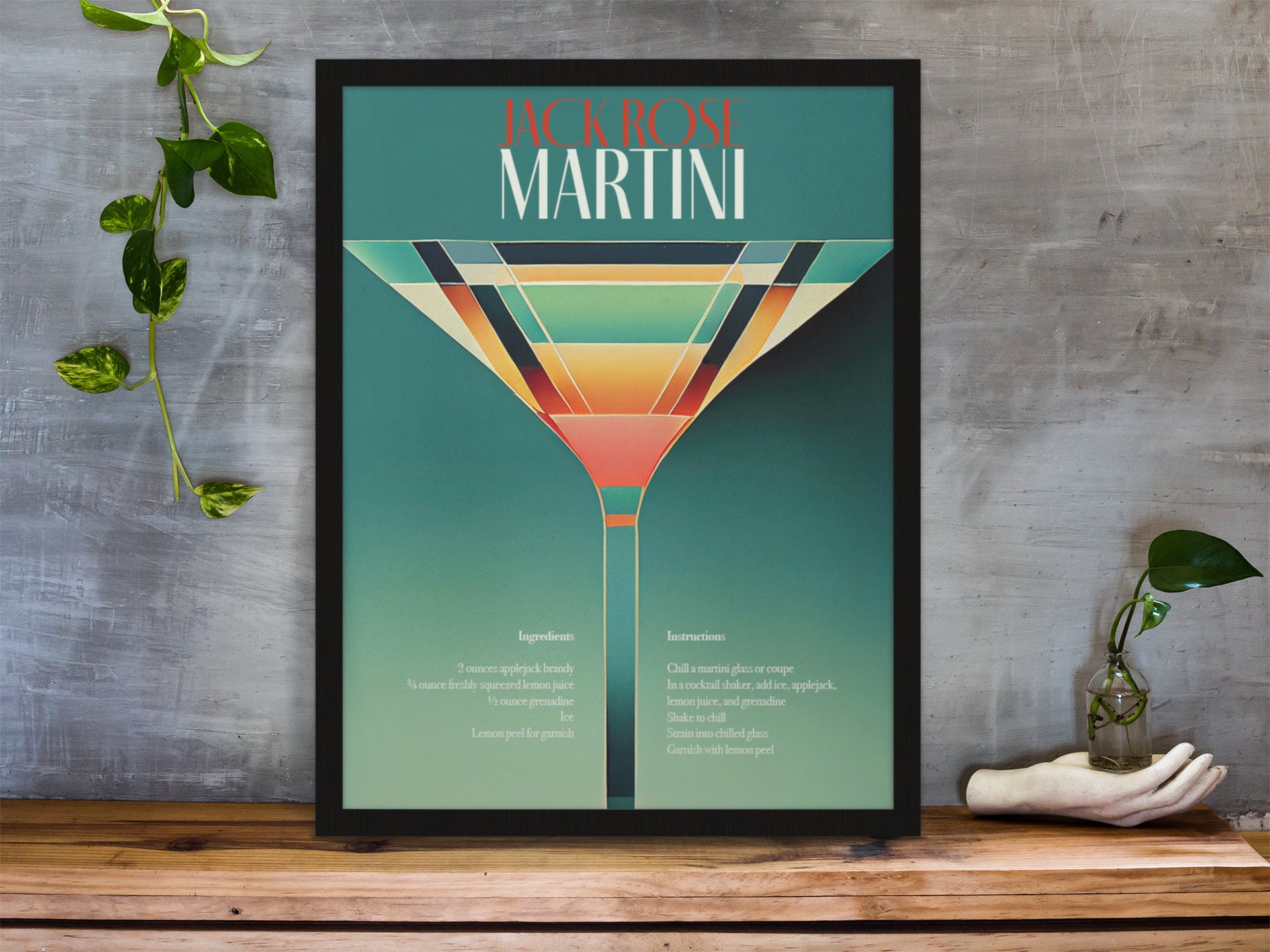 Martini Poster Framed in Art Deco Style . Perfect Compliment - Etsy