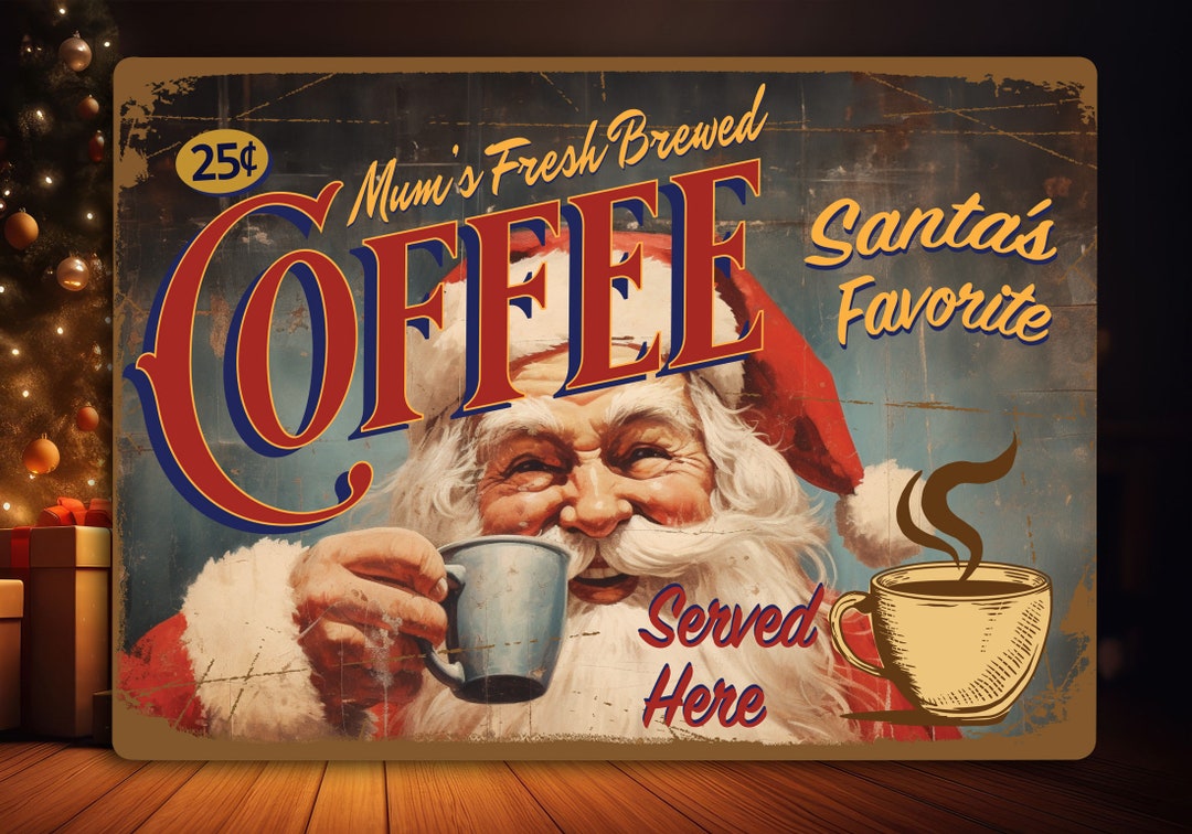 Santa Claus Coffee Bar Sign | Christmas Theme | Vintage Design ...