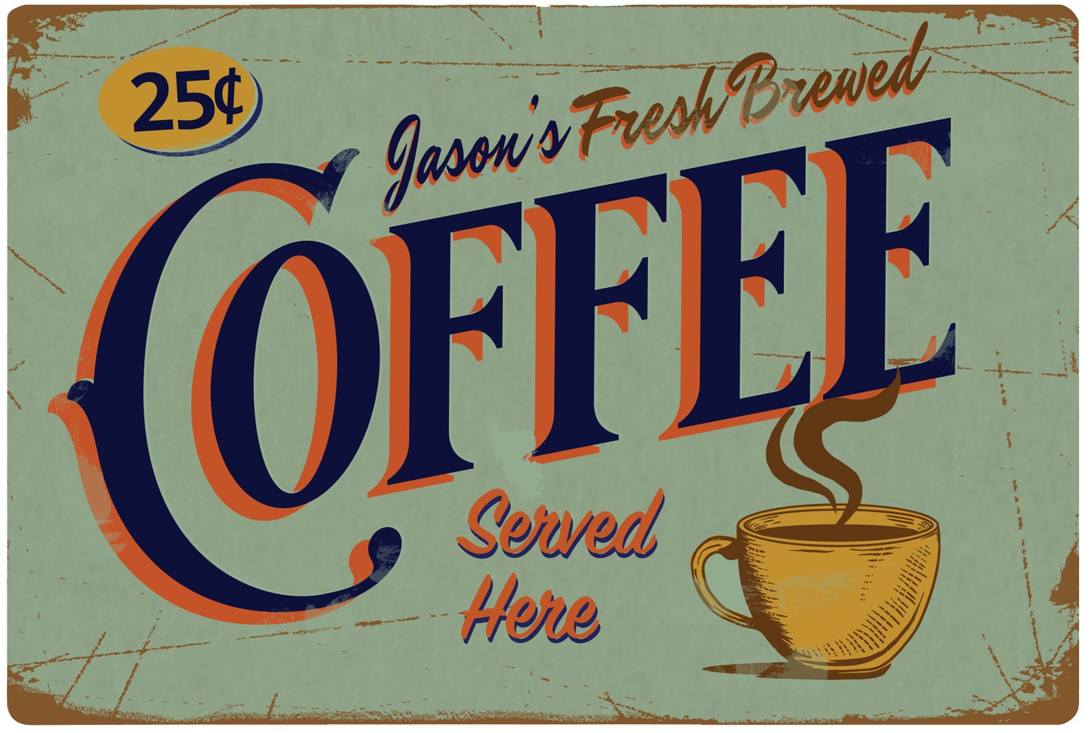 Personalized Fresh Brewed Coffee Bar Sign, Vintage Diner Style Metal ...