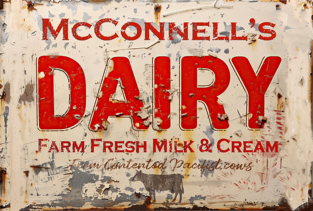 Dairy Sign, Personalized. Vintage Style Retro Metal Sign for Home Decor ...