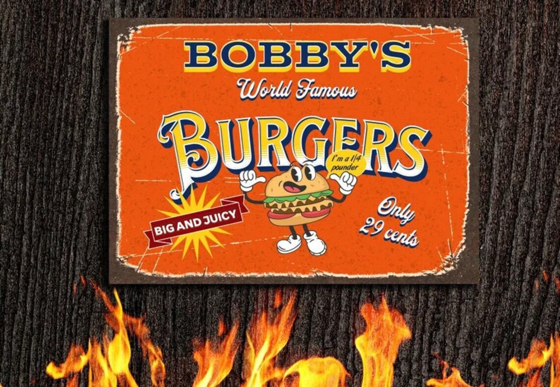 Personalized Hamburger Sign, Vintage Style Retro Metal Sign Home Decor ...