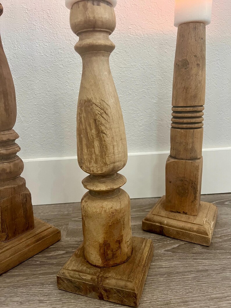 Vintage Stair Spindle Candle Stick Set, Distressed Wood Decor - Etsy