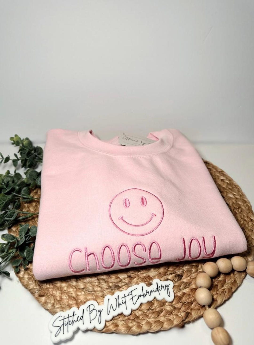 Choose Joy Smiley Face Embroidered Crewneck | Positive Vibes Graphic ...