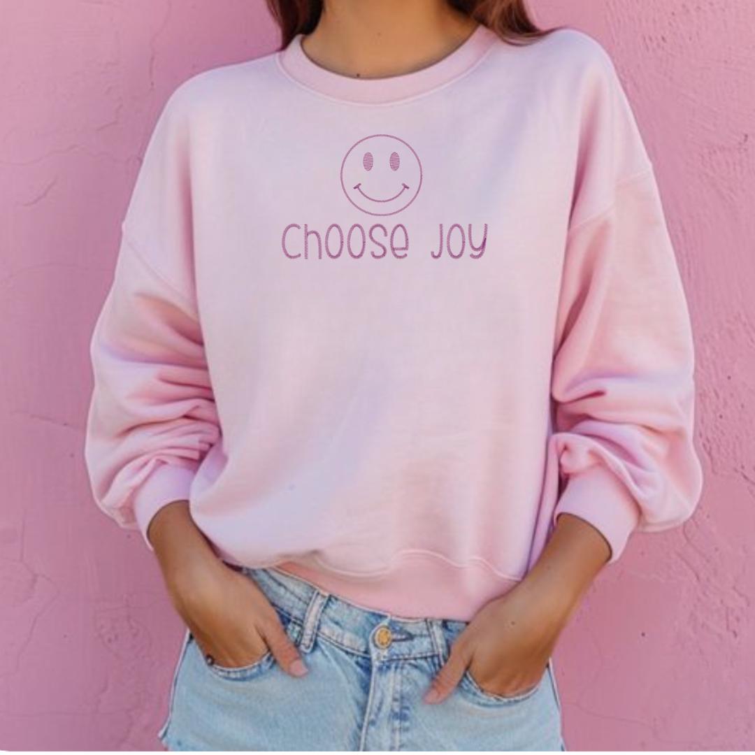 Choose Joy Smiley Face Embroidered Crewneck | Positive Vibes Graphic ...
